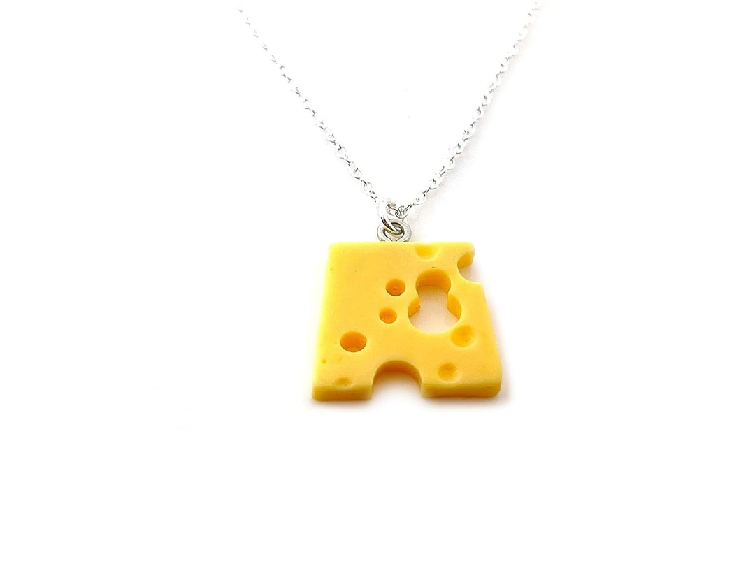 Swiss Cheese Slice Silver Necklace - Foodie Charm Handmade Jewelry ...