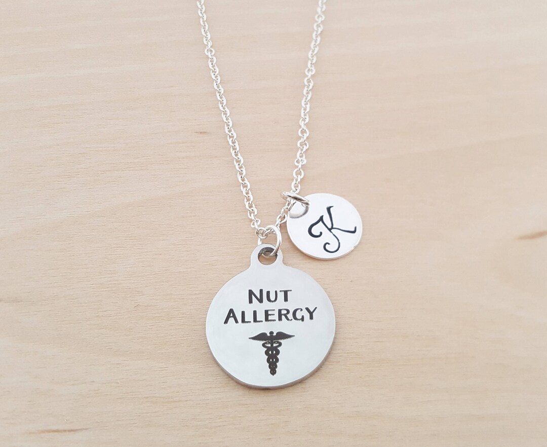 Nut Allergy Charm Personalized Custom Initial Necklace Silver Necklace ...