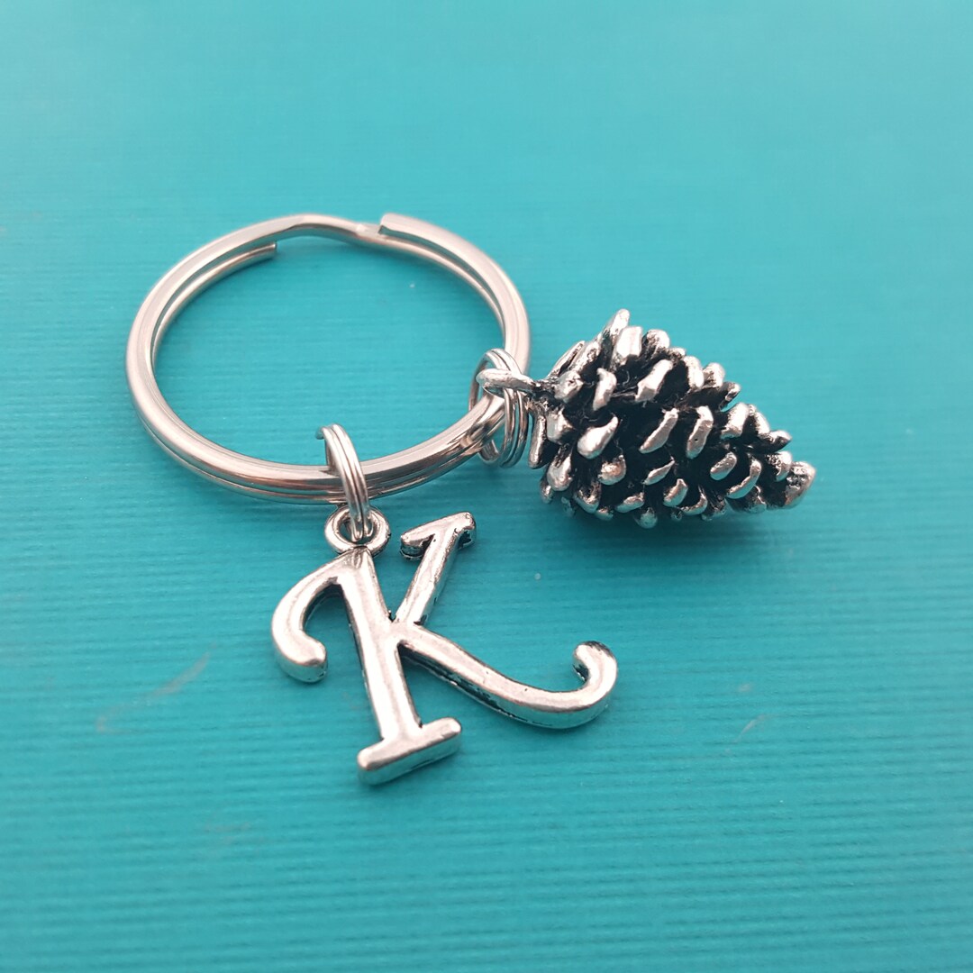 Pine Cone Key Chain Personalized Initial Keychain Personalized Gift ...