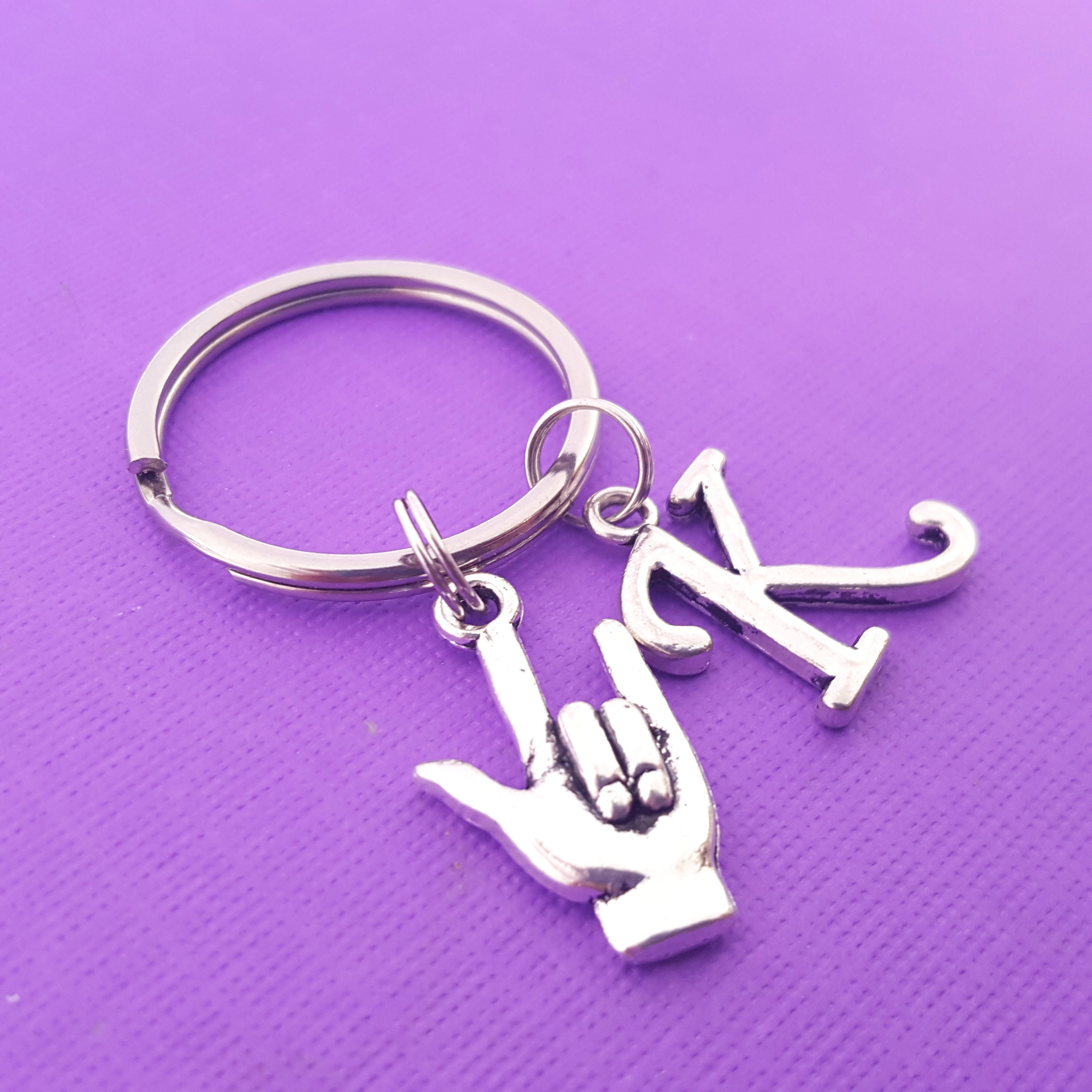 Sign Language I Love You Charm - Personalized Key Chain - Initial Key ...