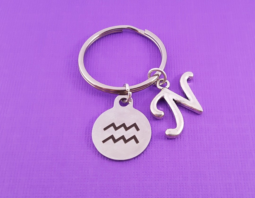 Aquarius Keychain - Zodiac Sign - Personalized Keychain - Initial ...