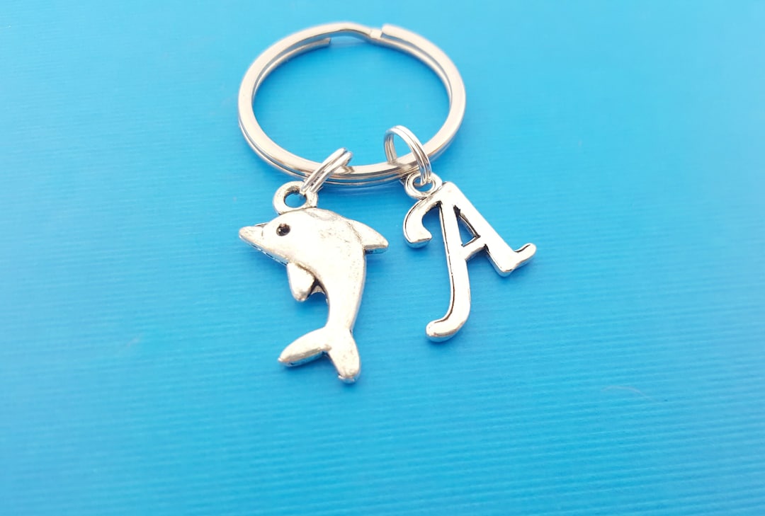 Dolphin Keychain - Beach - Ocean Gift - Personalized Initial Keychain ...
