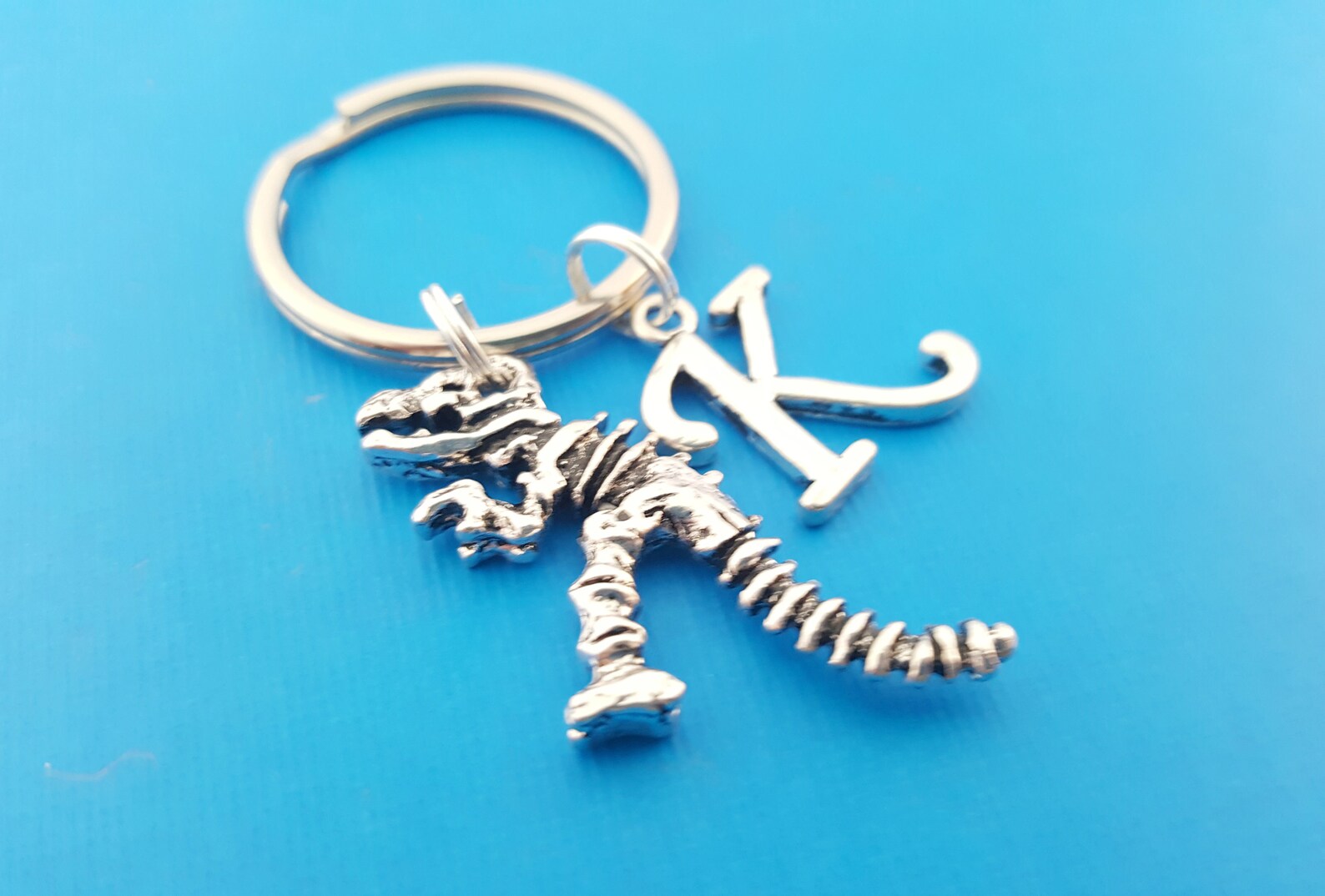T-rex Keychain Dinosaur Personalized Keychain Initial - Etsy