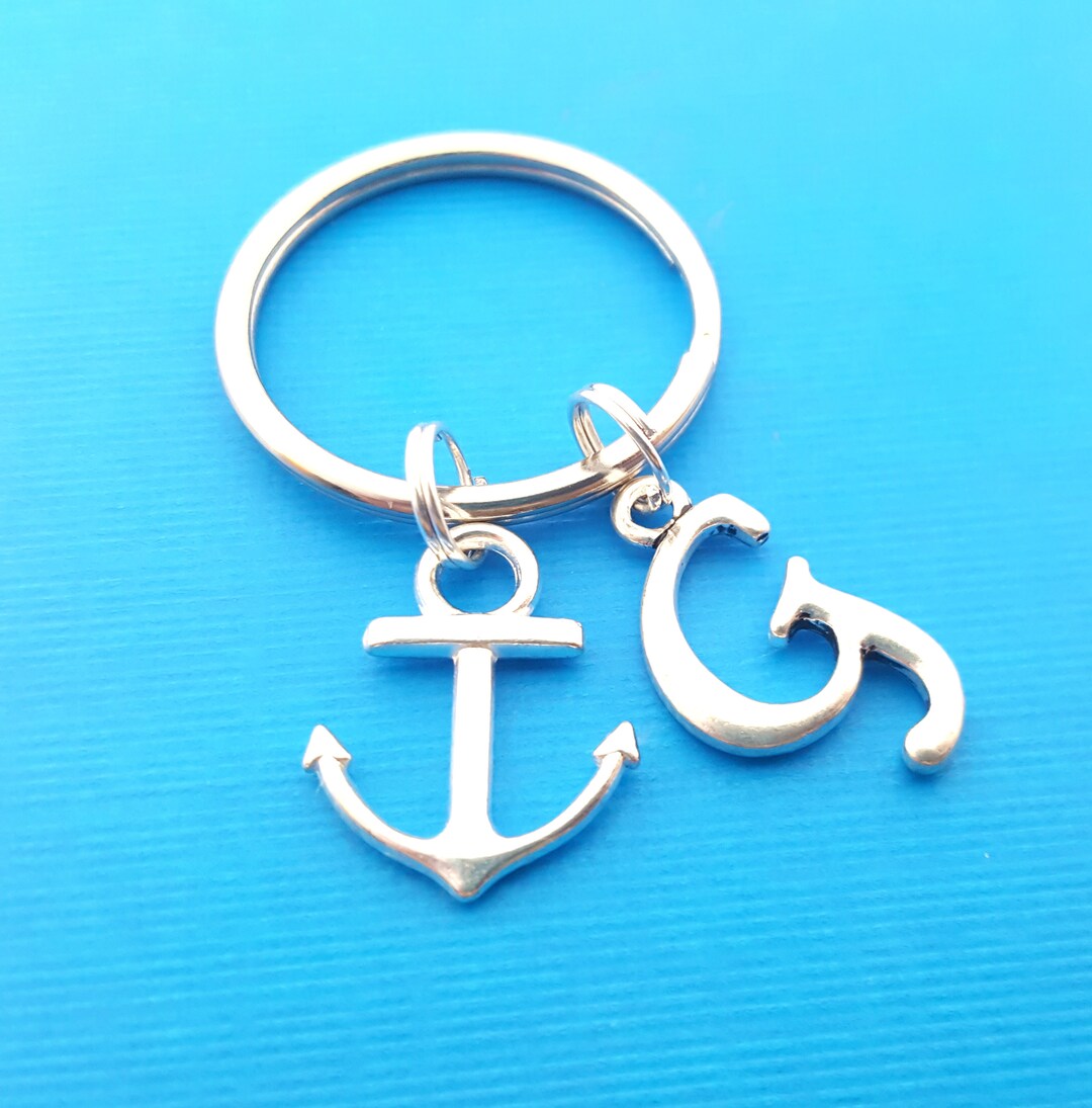 Anchor Charm - Personalized Key Chain - Initial Key Chain - Custom Key ...