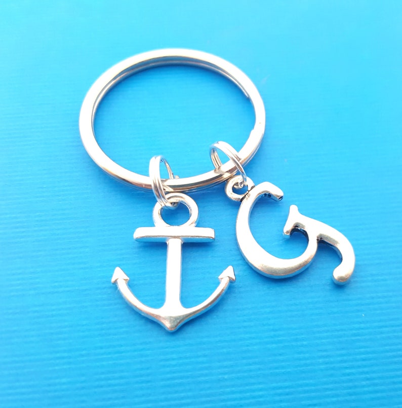 Anchor Charm Personalized Key Chain Initial Key Chain - Etsy