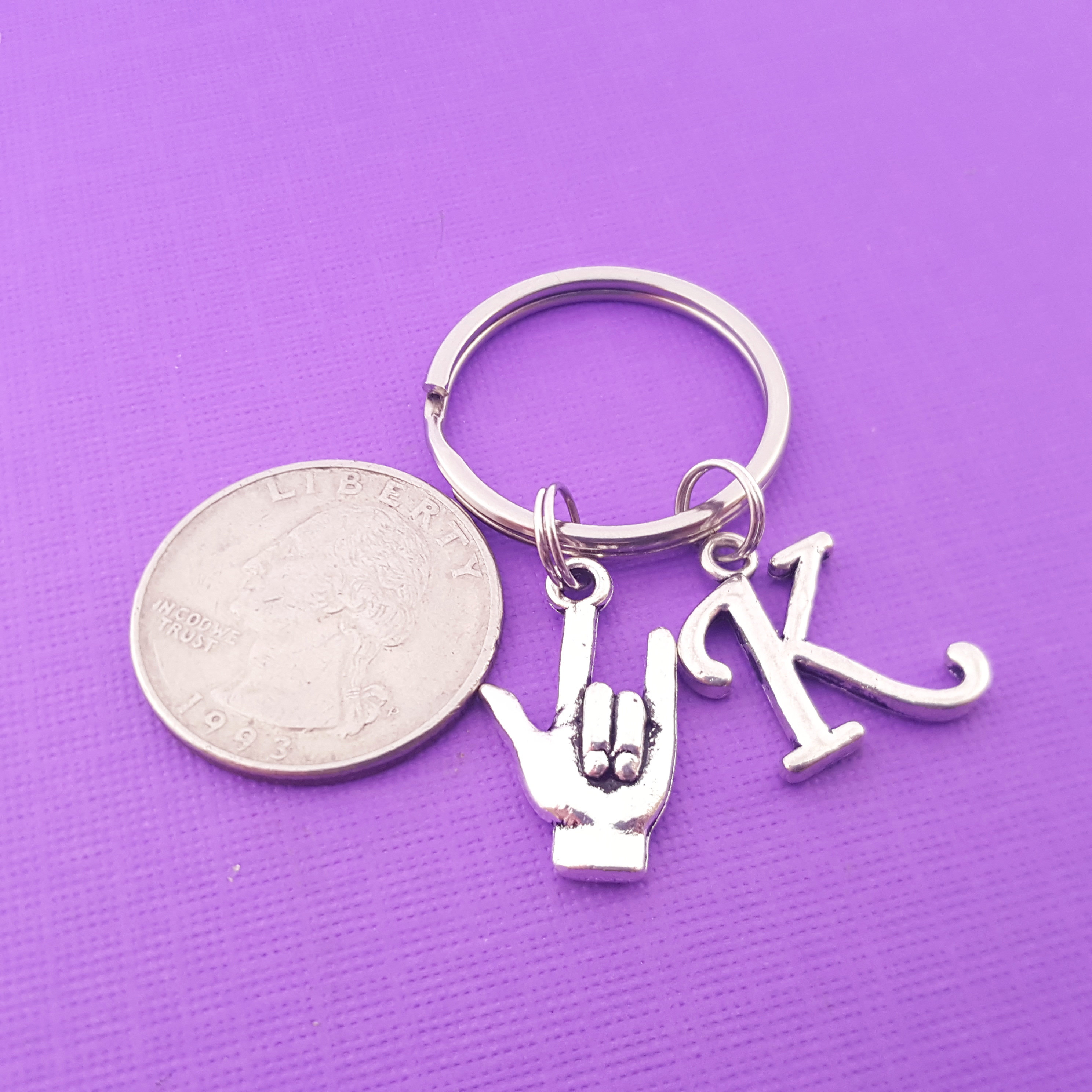 Sign Language I Love You Charm - Personalized Key Chain - Initial Key ...
