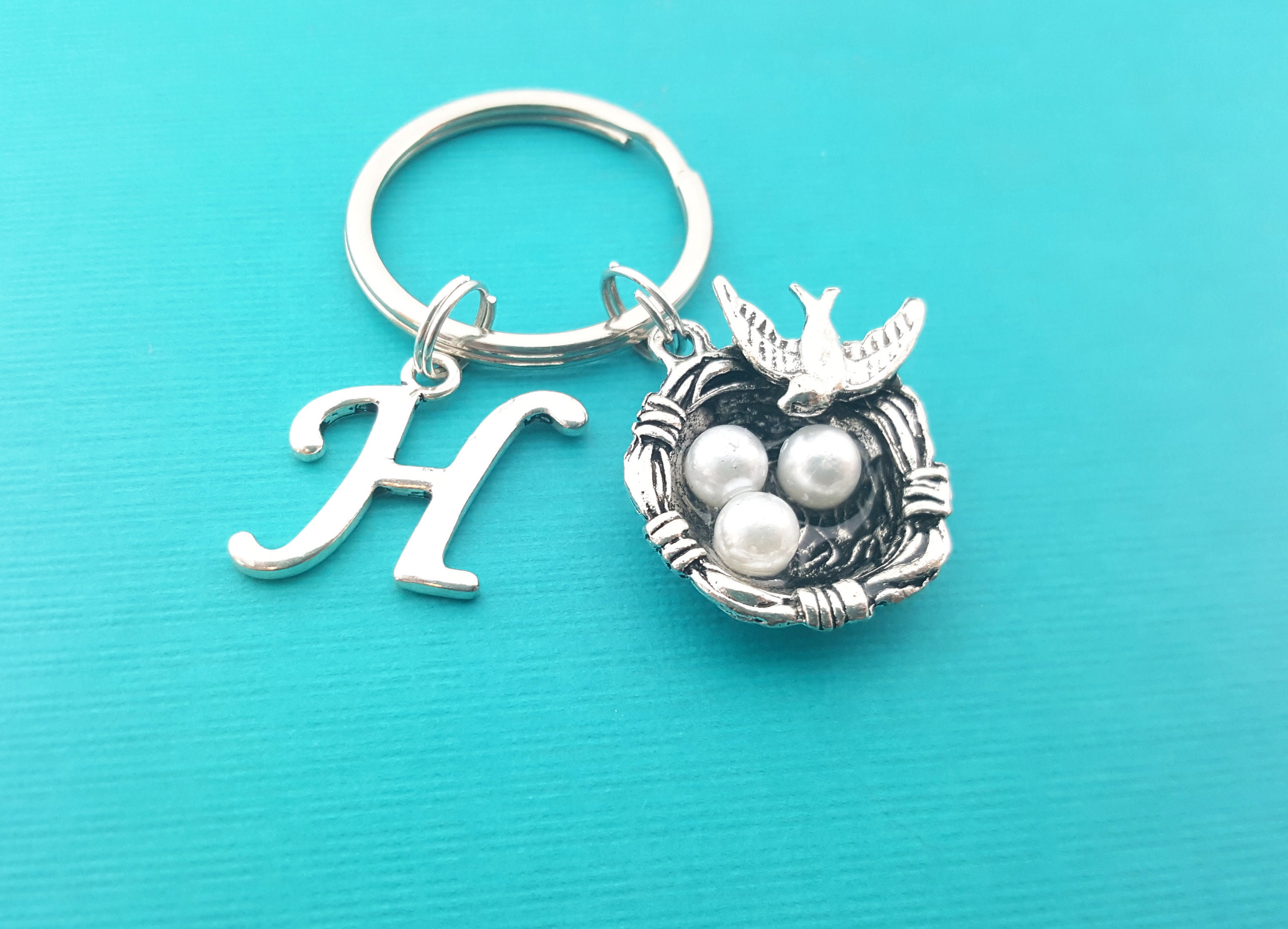 Bird Nest Chain Bird Nest Keychain Personalized Initial - Etsy