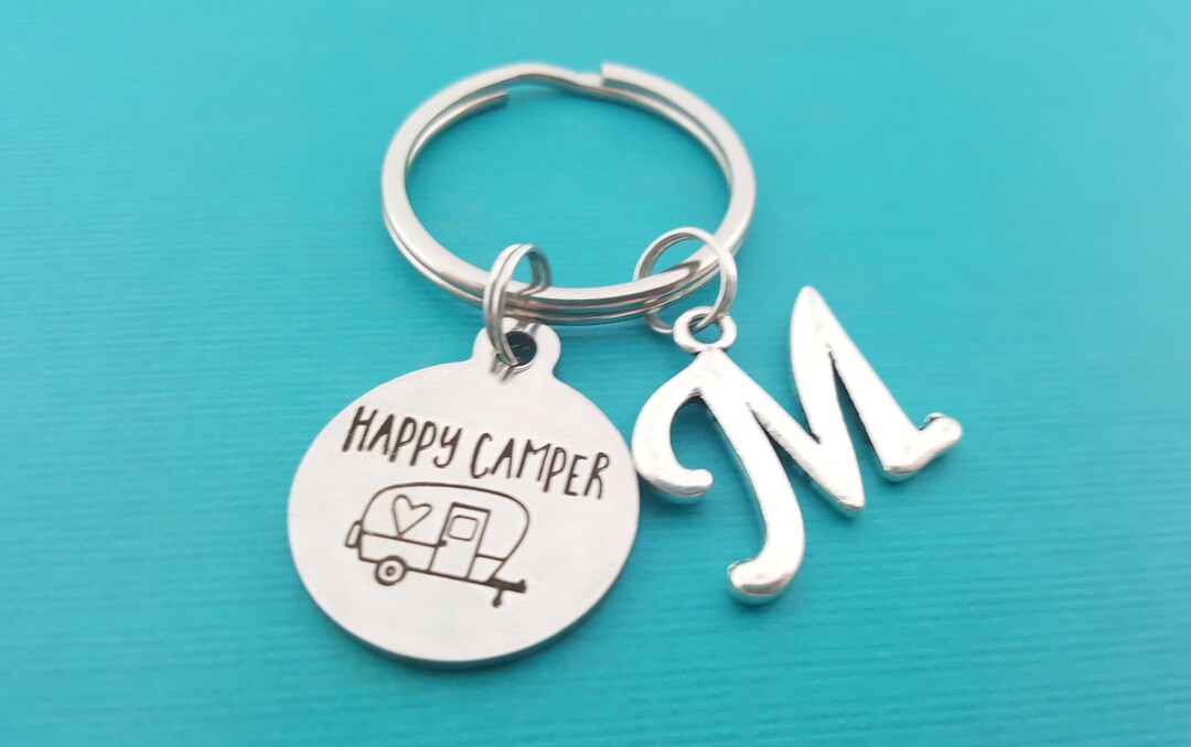 Happy Camper Key Chain Personalized Initial Keychain - Etsy