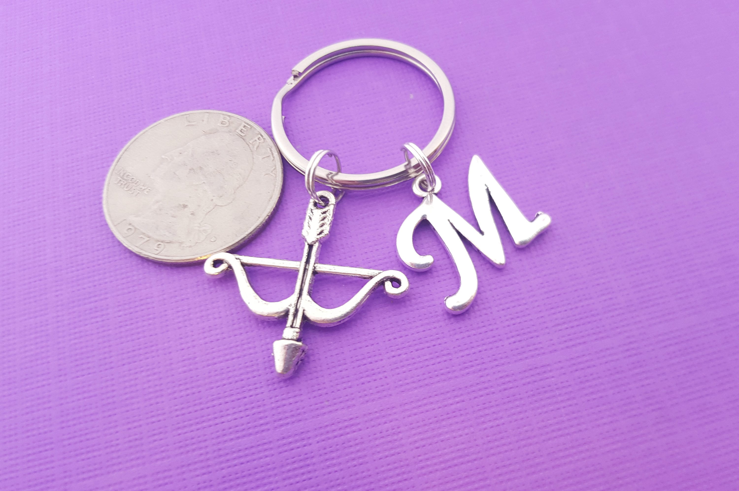 Bow and Arrow Archery Key Chain Personalized Initial Key - Etsy