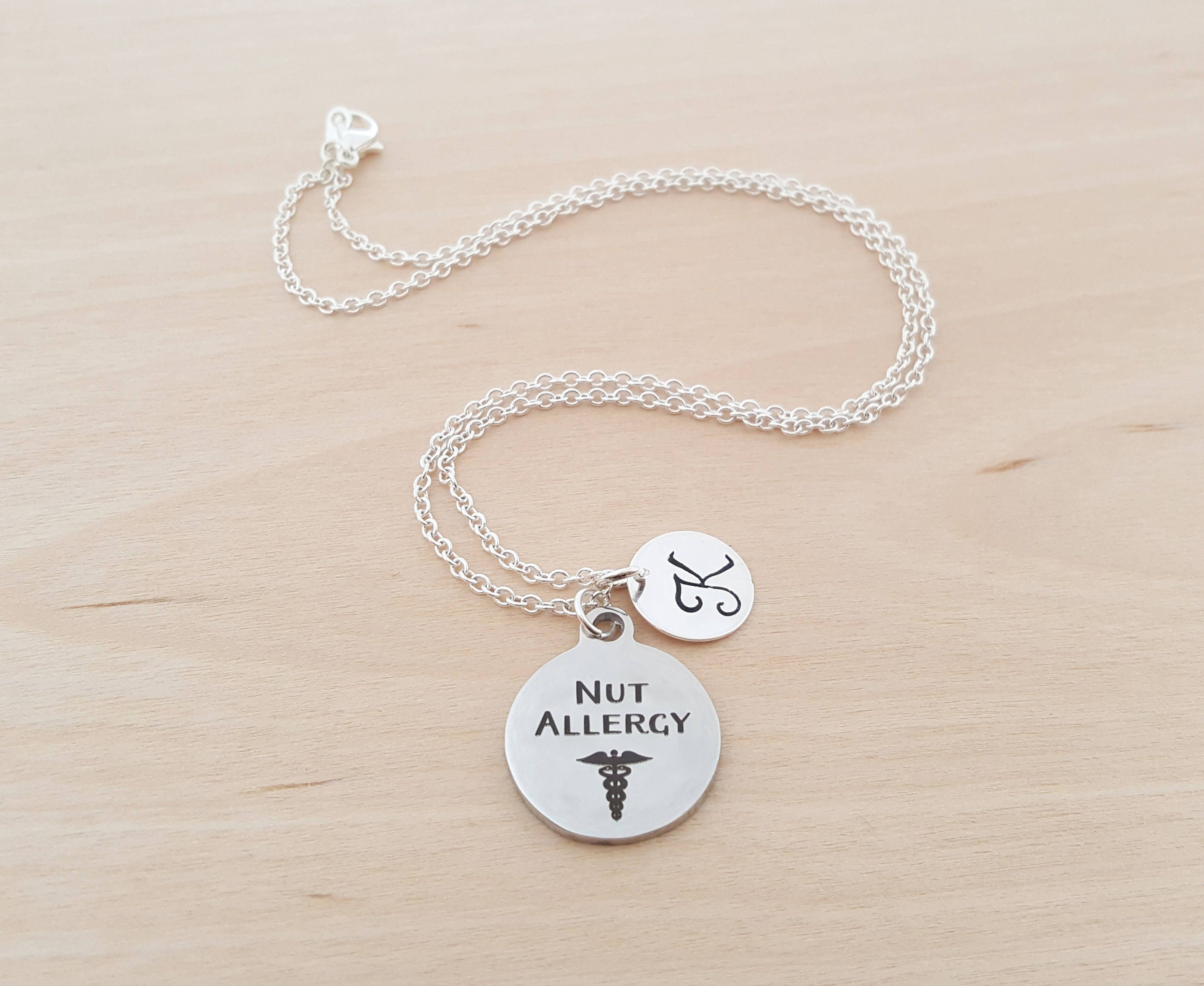 Nut Allergy Charm Personalized Custom Initial Necklace Silver | Etsy