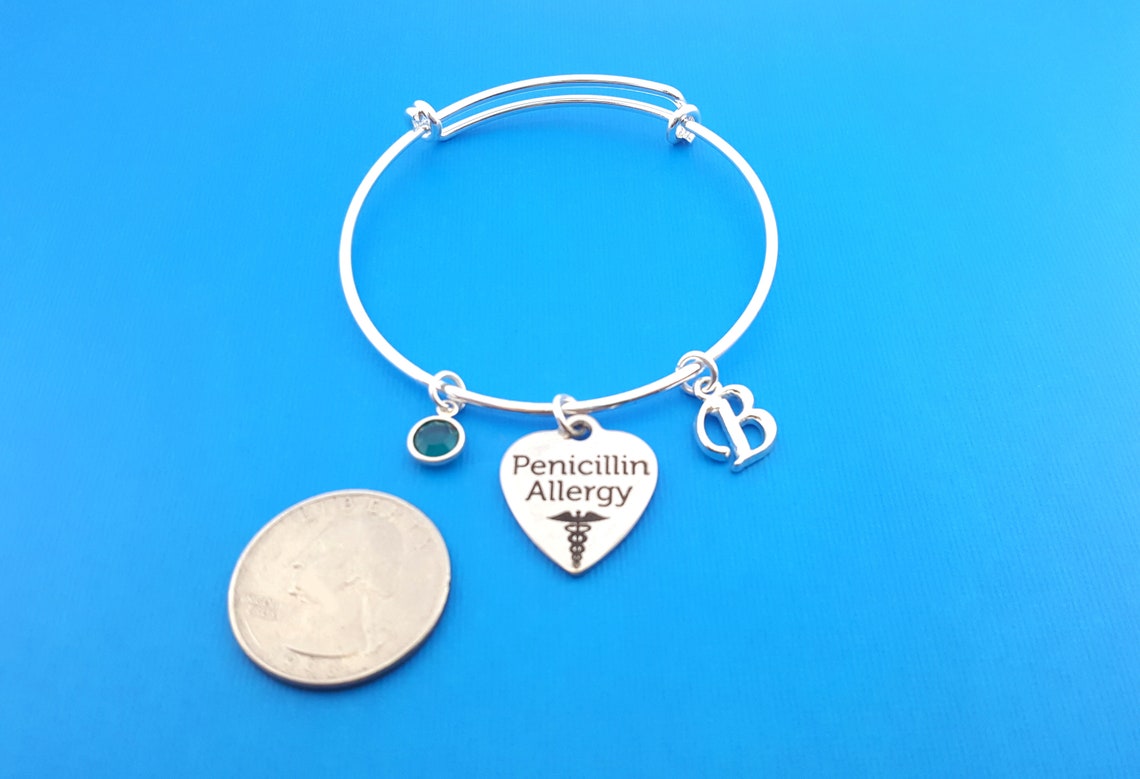 Penicillin Allergy Bangle - Allergy Charm - Silver Adjustable Bangle ...
