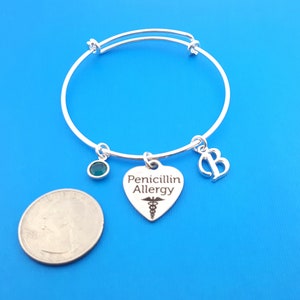 Penicillin Allergy Bangle - Allergy Charm - Silver Adjustable Bangle ...