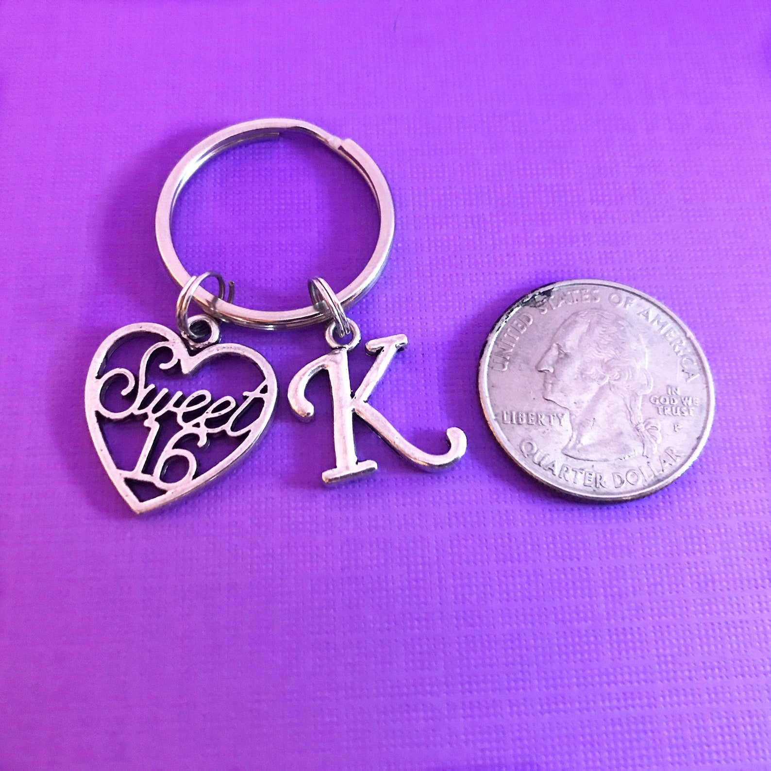 Sweet 16 Charm - Personalized Key Chain - Initial Key Chain - Sweet 16 ...