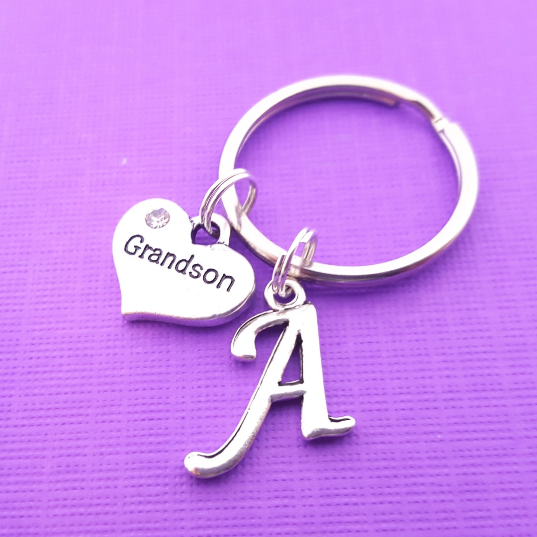 Grandson Heart Keychain - Grandson Keychain- Personalized Gift ...