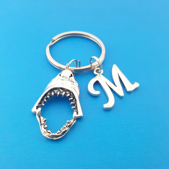 Jaws Key Chain Personalized Initial Keychain Custom Key - Etsy