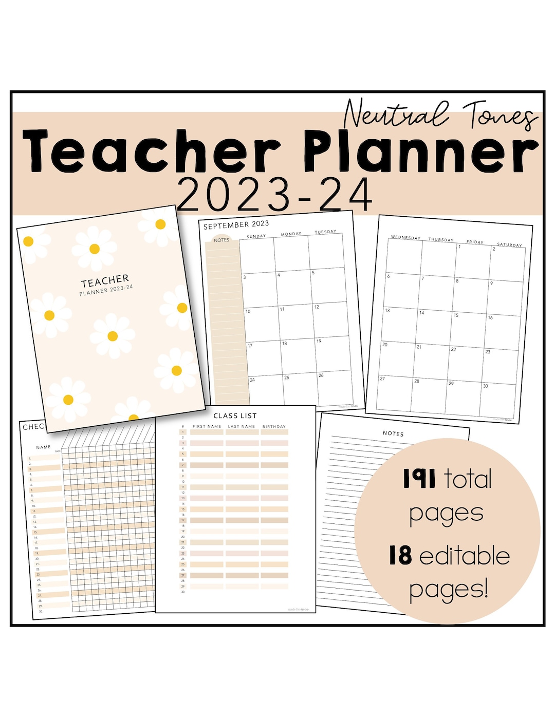 Printable Teacher Planner SY 2023-2024 Neutral Tones - Etsy Portugal