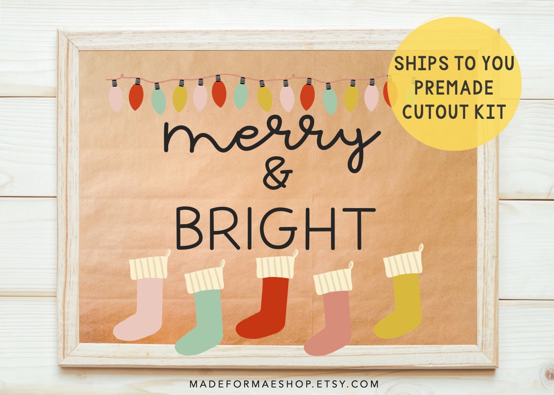 Merry and Bright Holiday Bulletin Board Kit Teacher Premade Cutout Set ...
