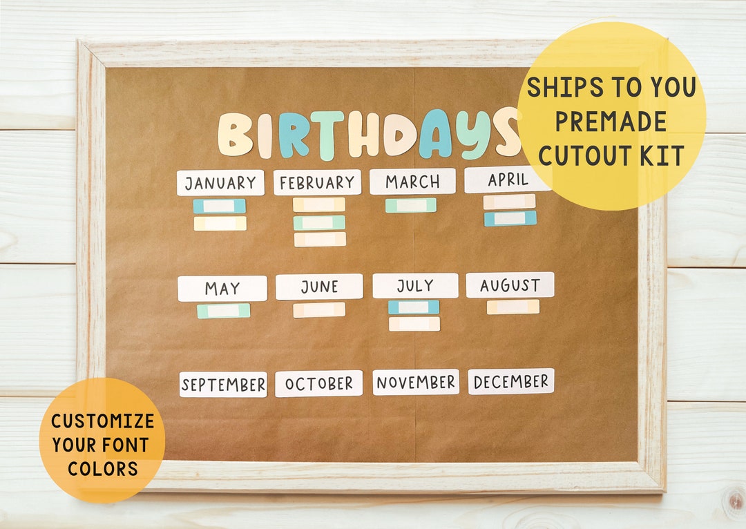 Student Birthdays Bulletin Board Teacher Premade Cutout Set ...