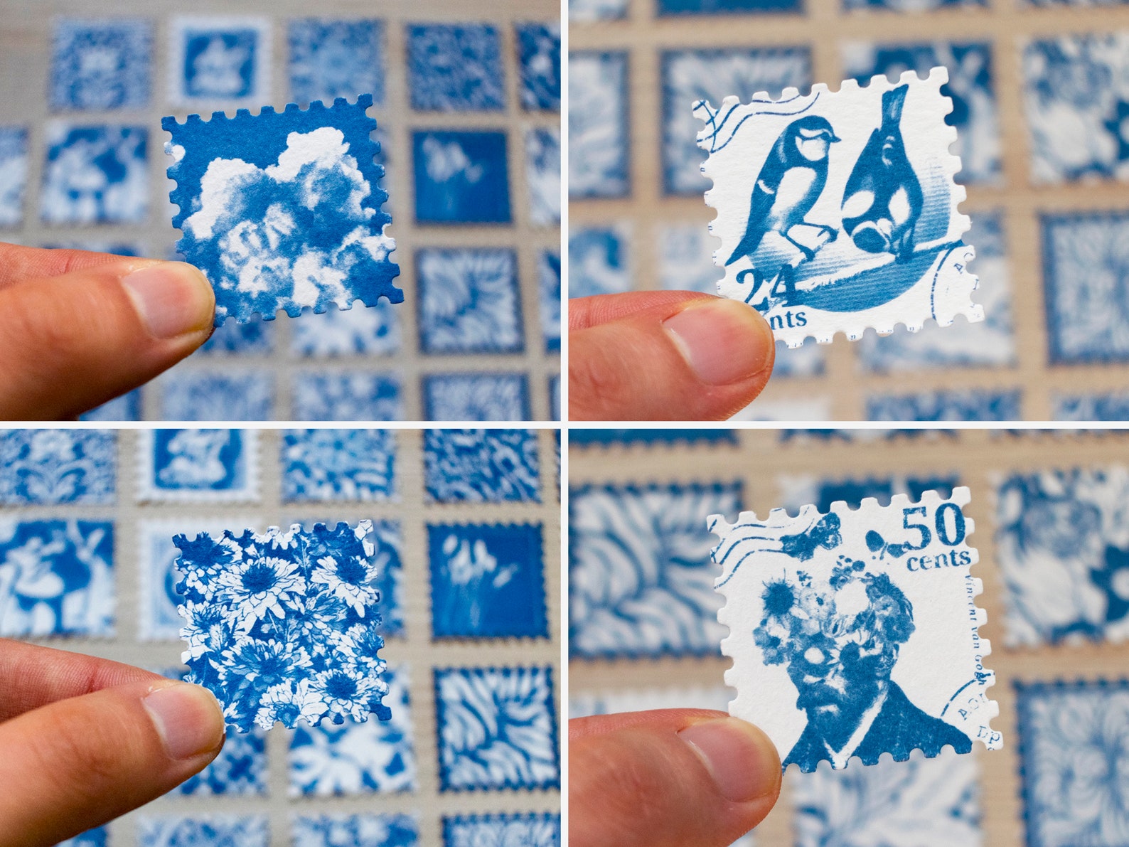 Botanical Postal Stamp Cyanotype Stencils | Vintage Nature Miniature ...