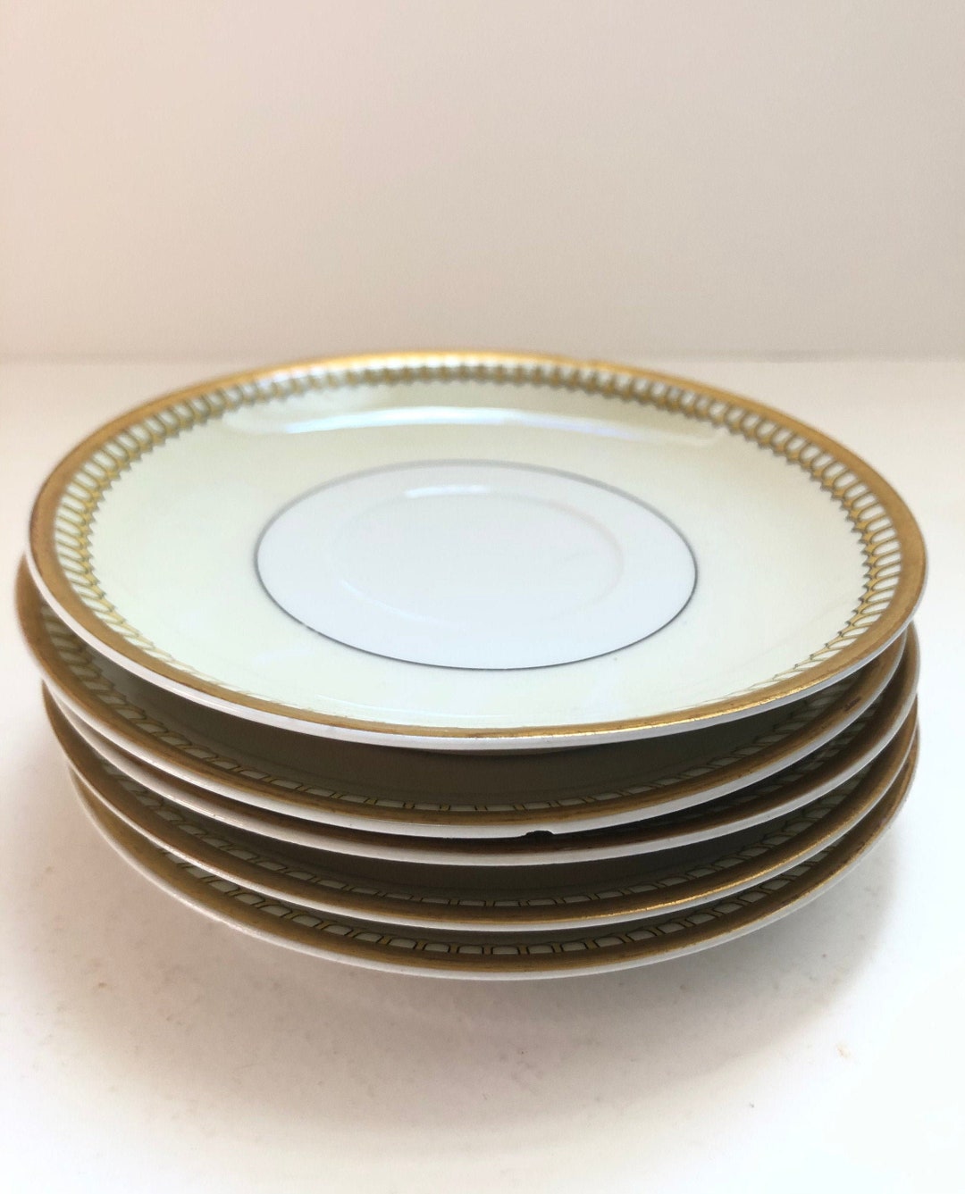 Haviland Schleiger 278 Limoges Flat Saucers White Cream Black Line Gold ...