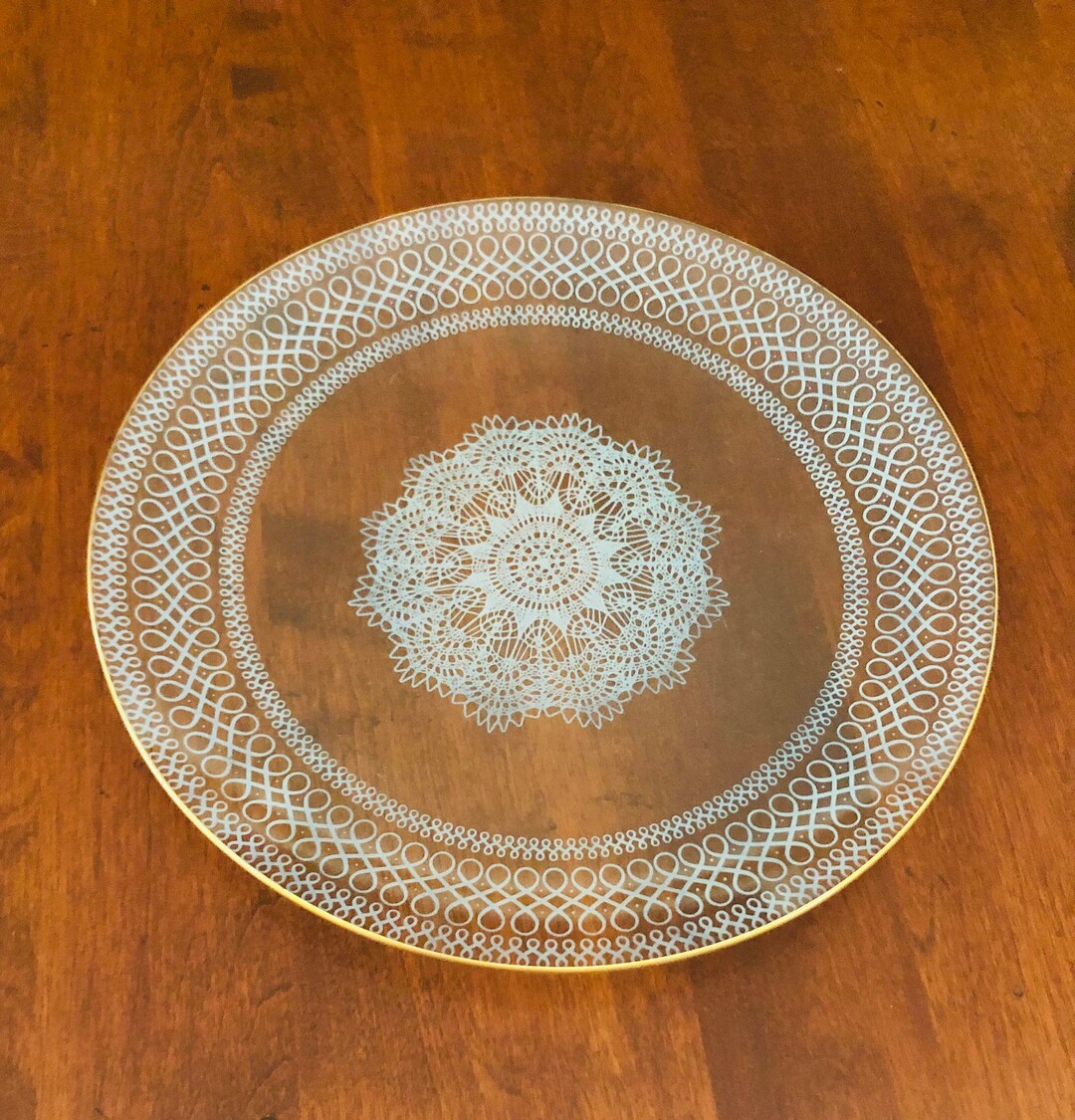 Chance Glass Chop Plate Platter Lace Fiestaware White Filigree Doily ...