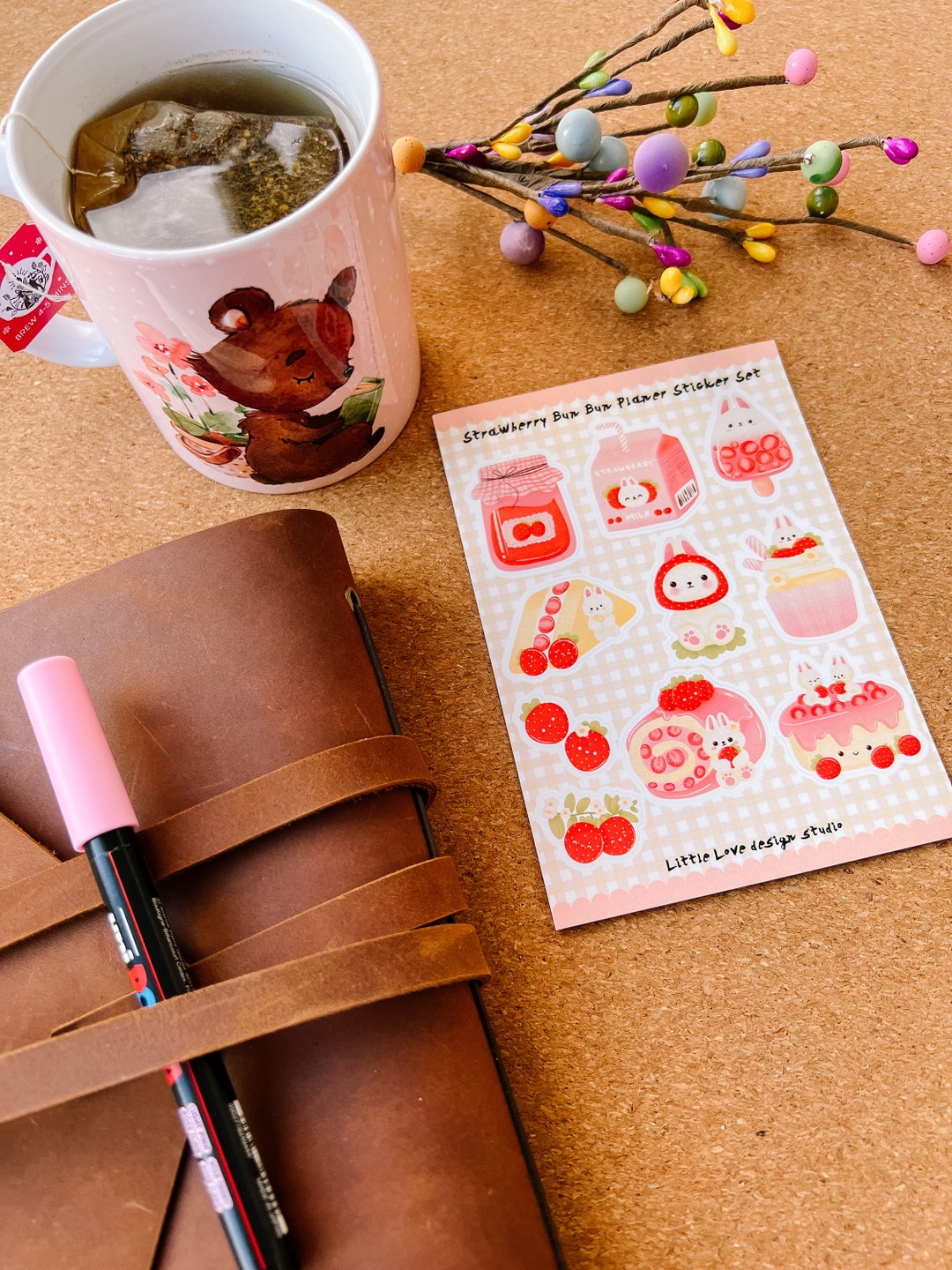 Strawberry Bun Bun Planner Sticker Sheet Kawaii Stickers Bullet Journal ...