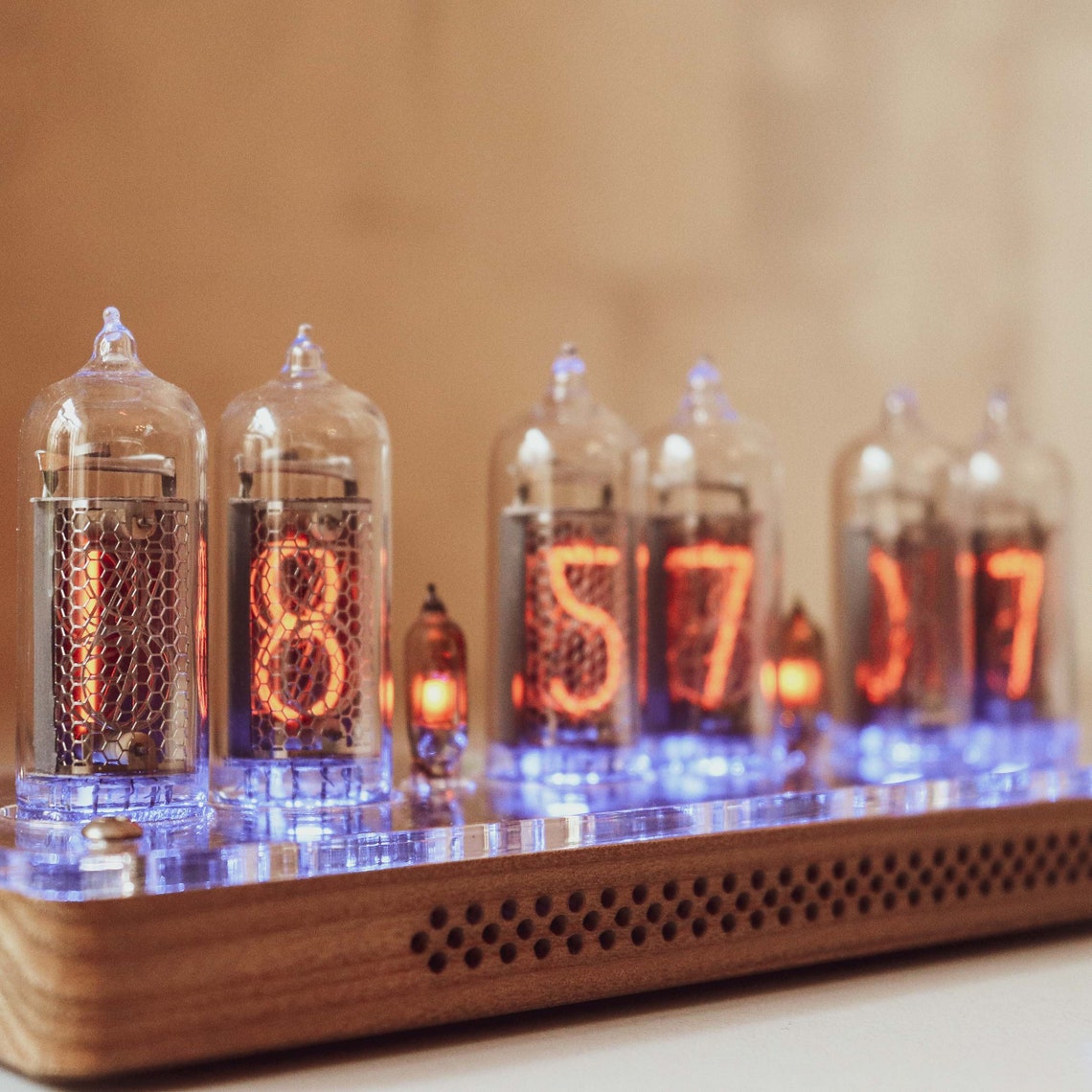 IN-14 Nixie clock in slim perforated wooden case with clear | Etsy