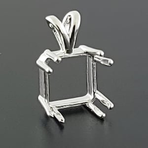 925 Sterling Silver Square Pendant Setting Pre-notched for Faceted ...