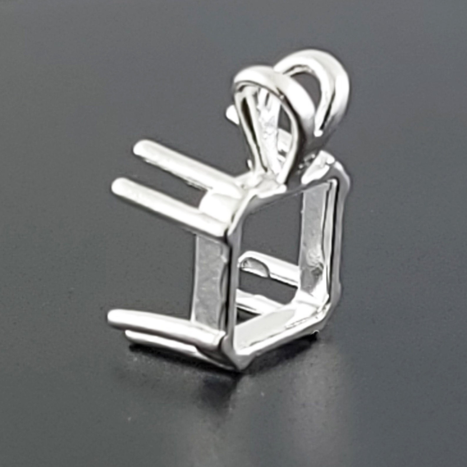 925 Sterling Silver Square Pendant Setting Pre-notched for Faceted ...