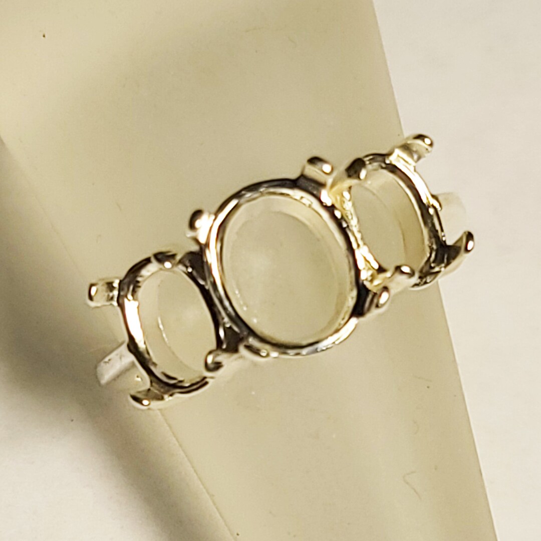 Solid Sterling Silver or 14K Gold 3 Stone Ring Setting for 10x8 Oval ...