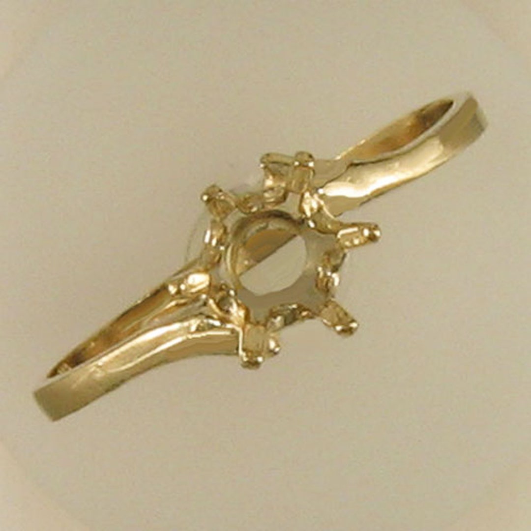 Solid 10K Gold Ring Setting for 6mm Round Faceted Gems, Ring Blank, DIY ...