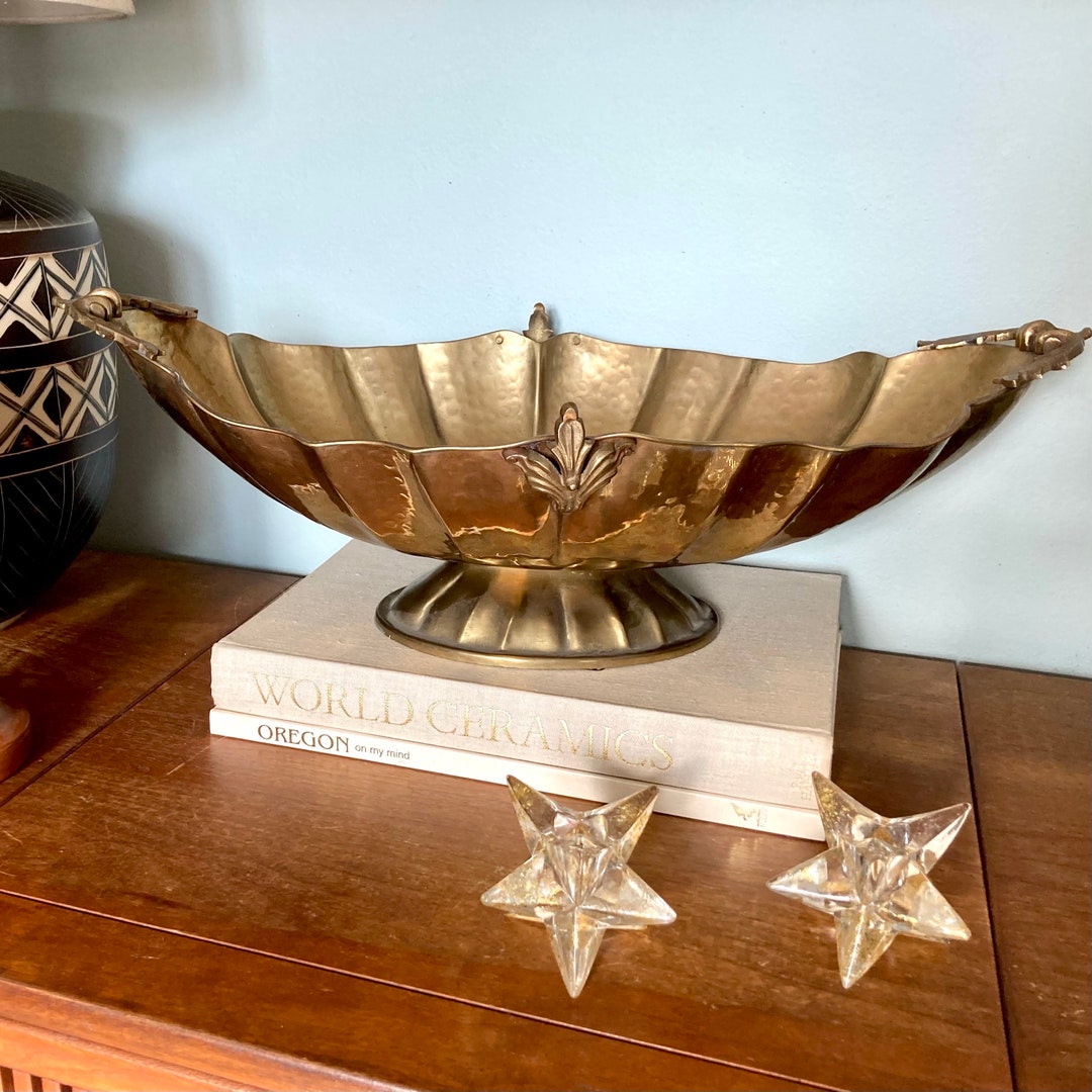 Vintage Large Brass Bowl Ornate Handles Beautiful Pedestal - Etsy