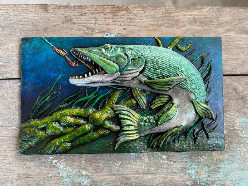3D Carved Musky Fishing Sign: Hand-painted Metallic Man Cave Decor - Etsy