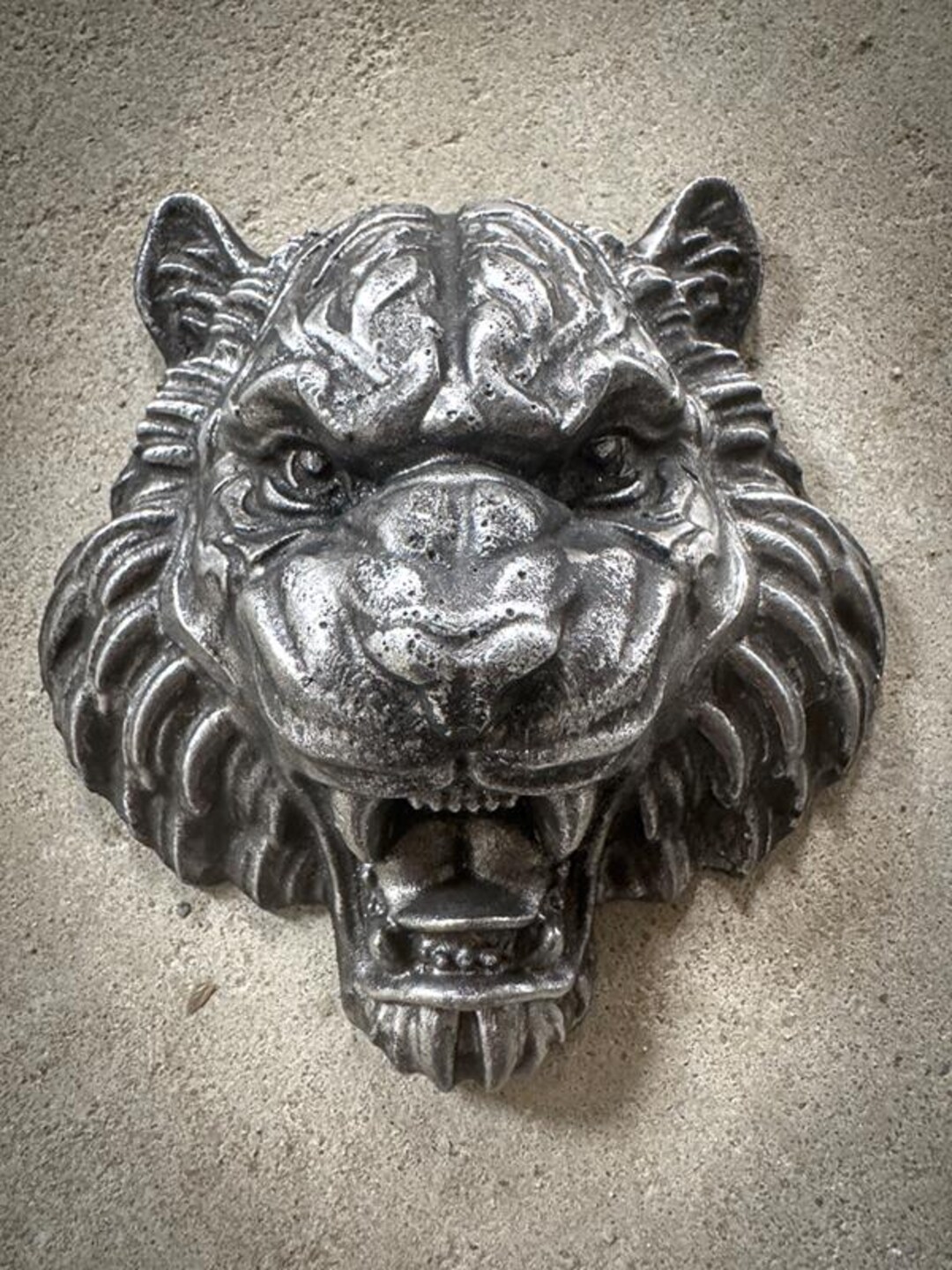 Cast Aluminum Tiger Head Sculpture: Polished Silver Patina, 5" High - Etsy