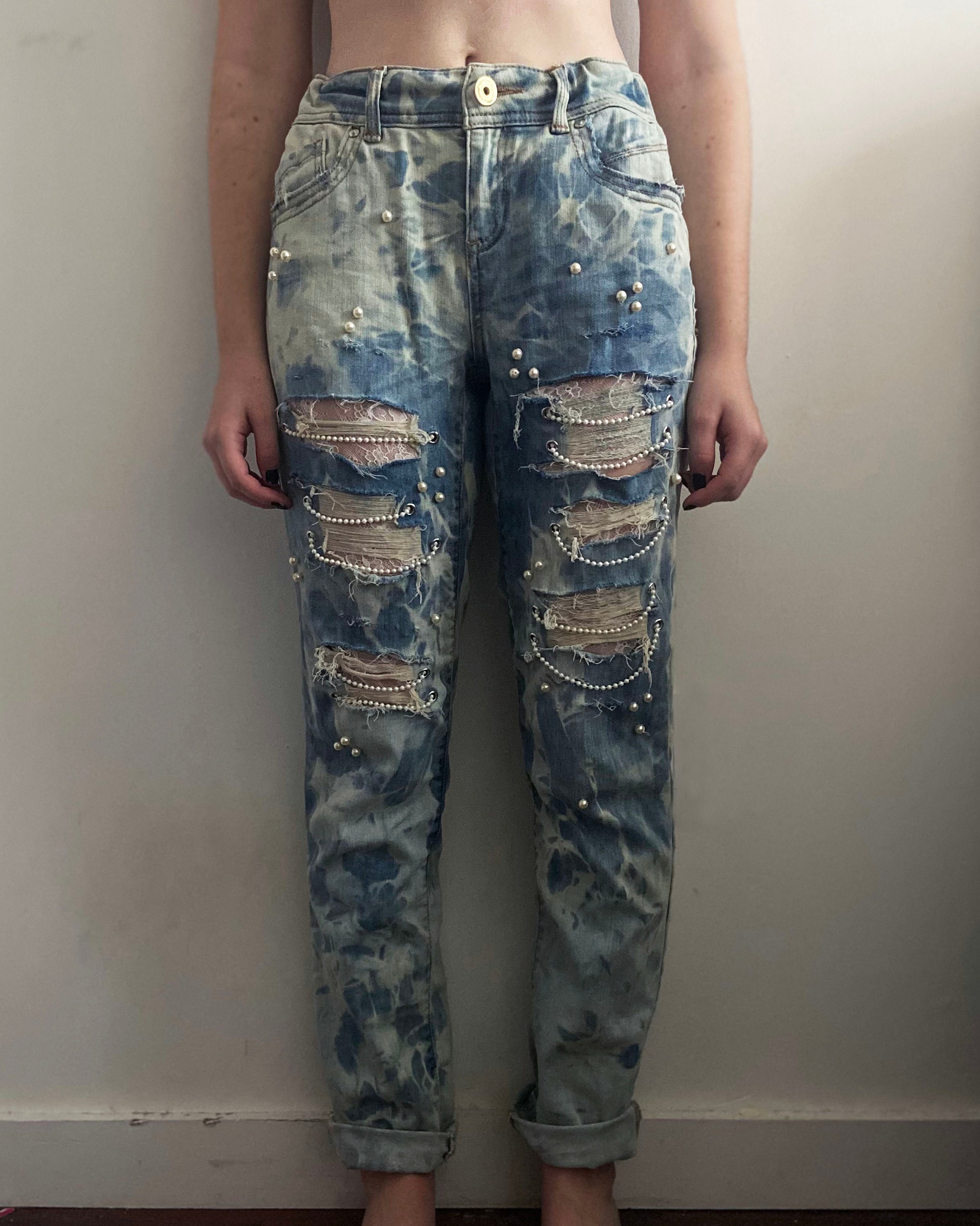 Custom Distressed Jeans - Etsy