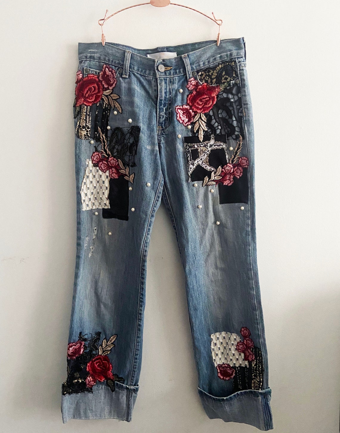 Custom Patchwork Jeans - Etsy