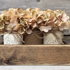 Farmhouse Decor Centerpiece Floral Rustic Mason Jar Centerpieces Wood ...