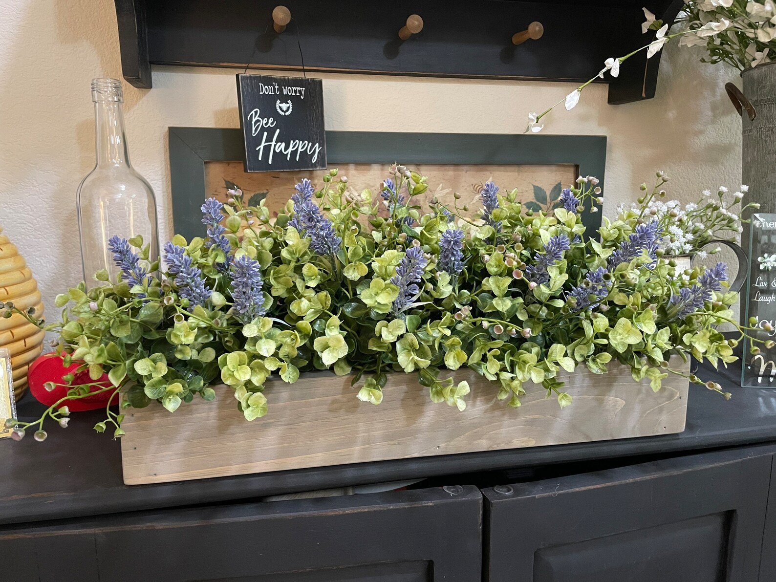 Farmhouse Planter Box Centerpiece With Greenery Rustic Table - Etsy