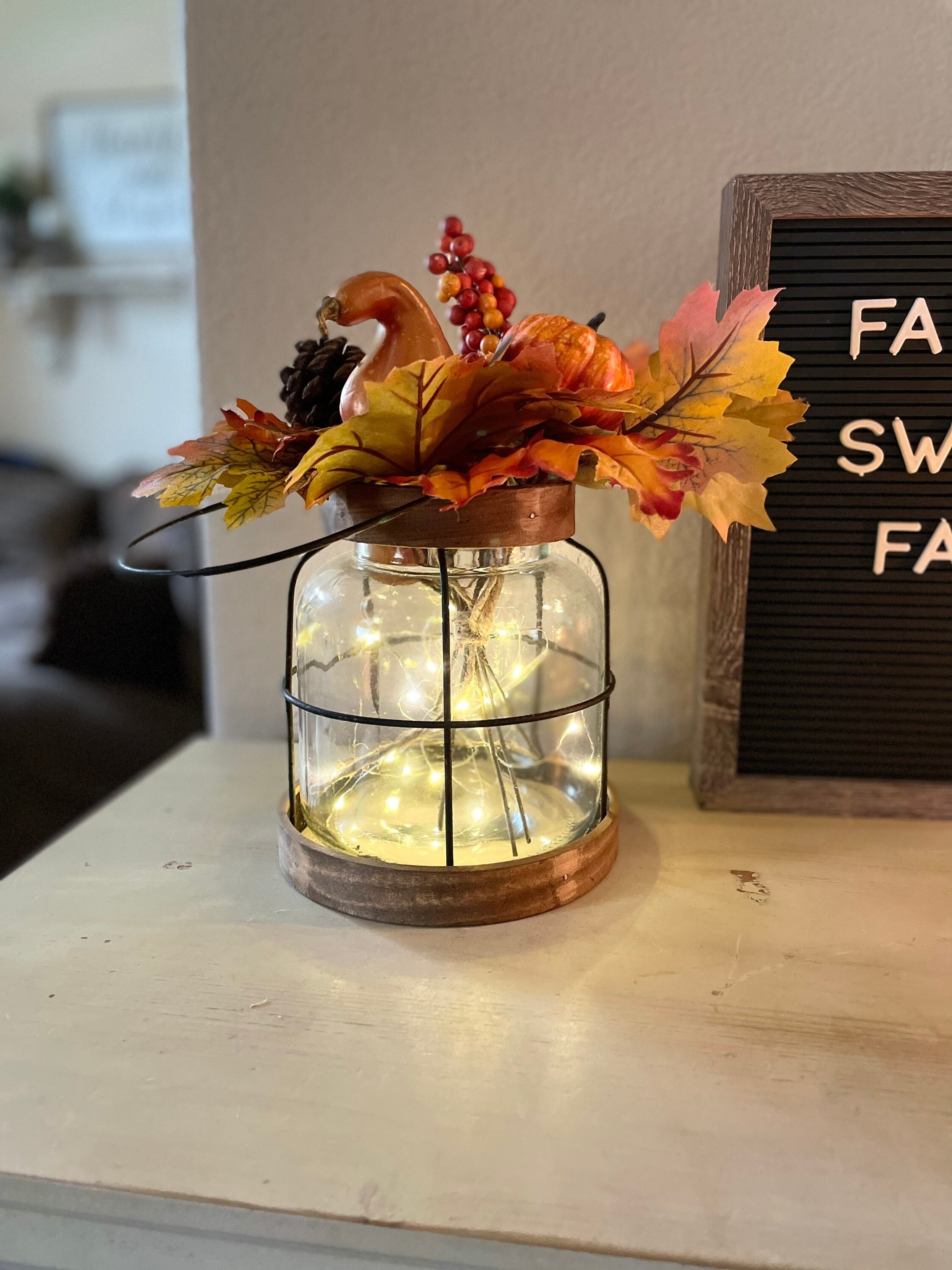 Fall Lantern, Fall Decor, Vintage Style Farmhouse Vase, Rustic Lantern ...