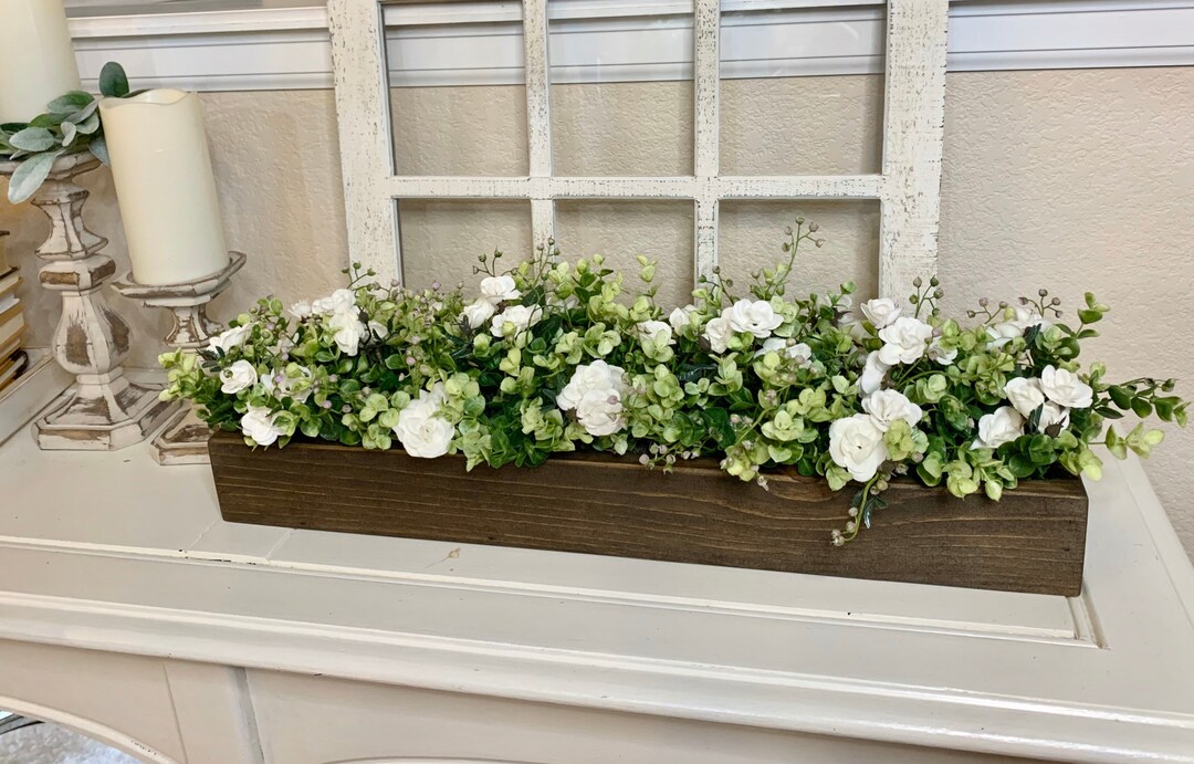 Rustic Planter Box Centerpiece With Greenery, Farmhouse Table ...
