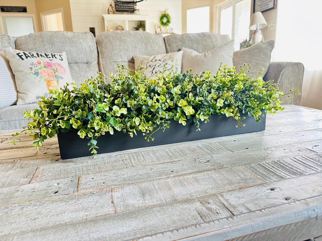 Rustic Planter Box Centerpiece With Greenery, Farmhouse Table ...