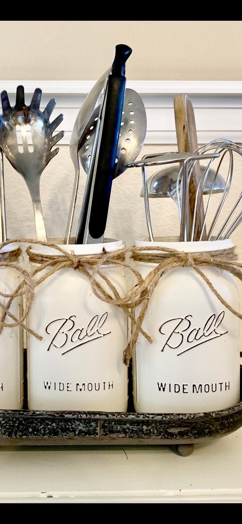 Farmhouse Kitchen Decor Mason Jar Utensil Holder Fixer Upper - Etsy