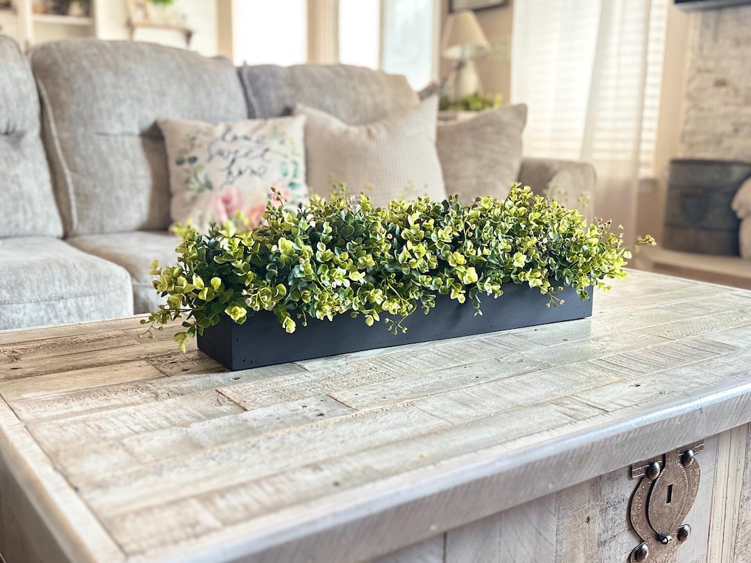 Rustic Planter Box Centerpiece With Greenery, Farmhouse Table ...