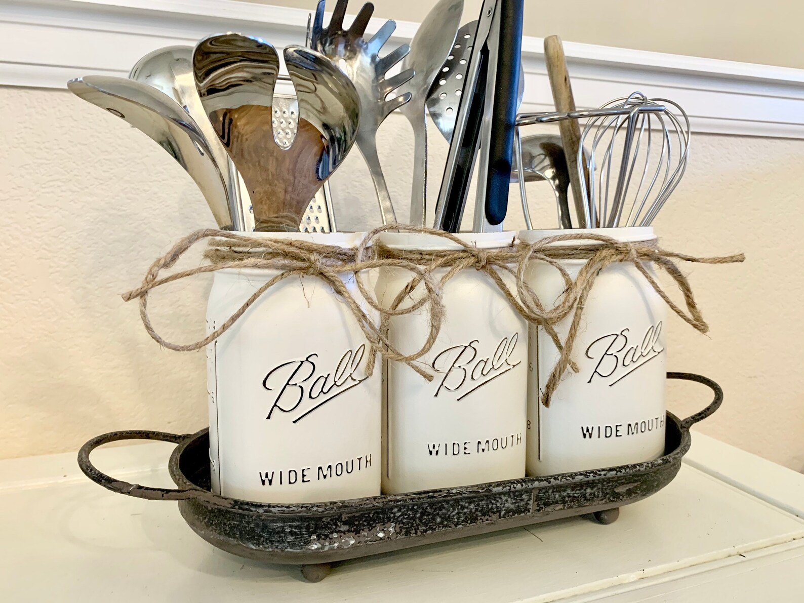 Farmhouse Kitchen Decor Mason Jar Utensil Holder Fixer Upper - Etsy