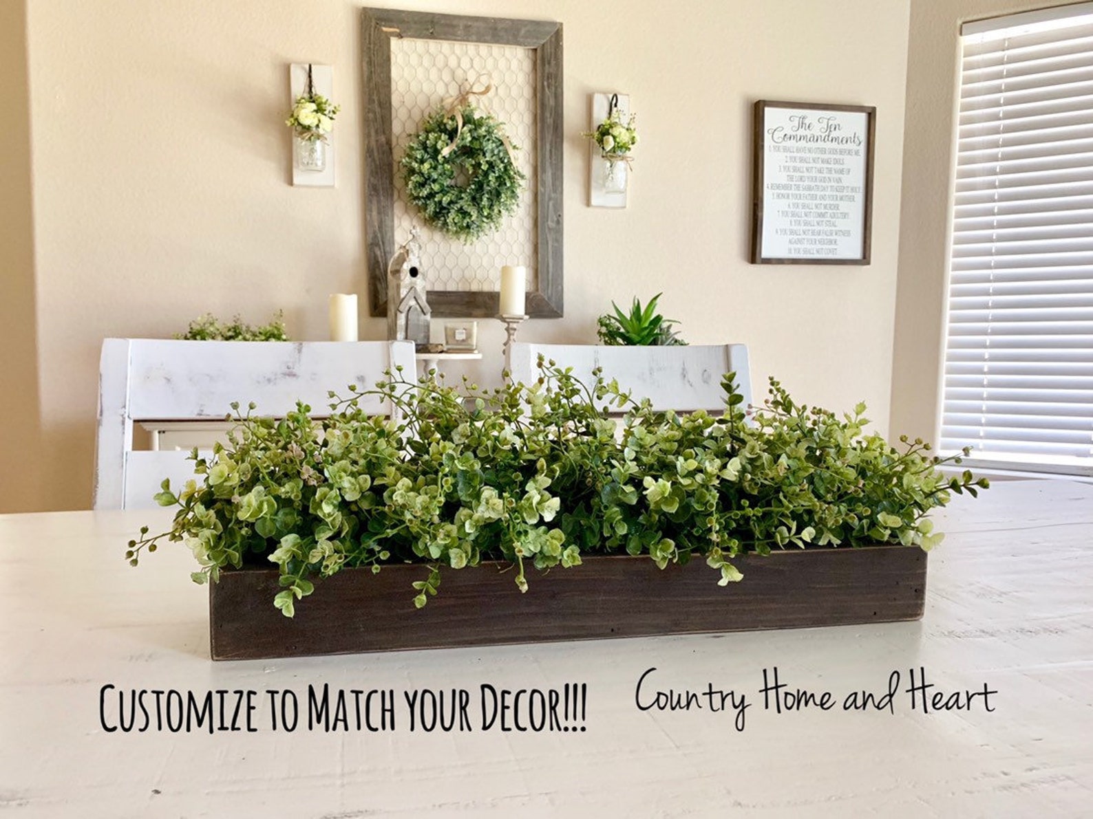 Rustic Planter Box Centerpiece With Greenery Farmhouse Table - Etsy
