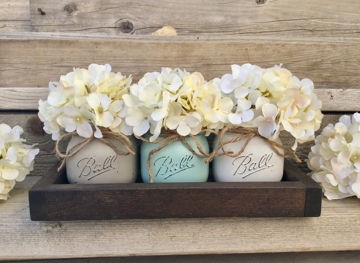 Rustic Tray With 3 Painted Mason Jars, Farmhouse Living Room Decor ...