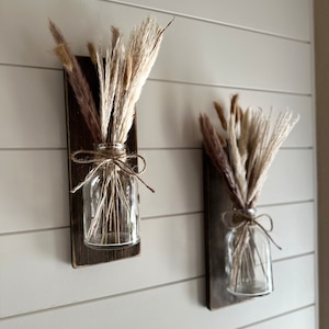 Rustic Fall Farmhouse Sconces Pampas Grass or Eucalyptus Set of Two ...