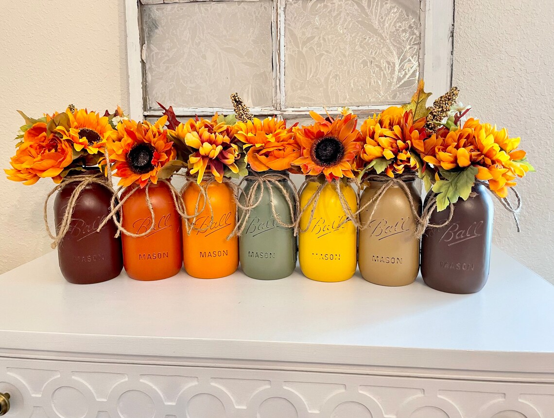 Fall Mason Jars, Farmhouse Decor for Fall, Fall Wedding Centerpieces ...