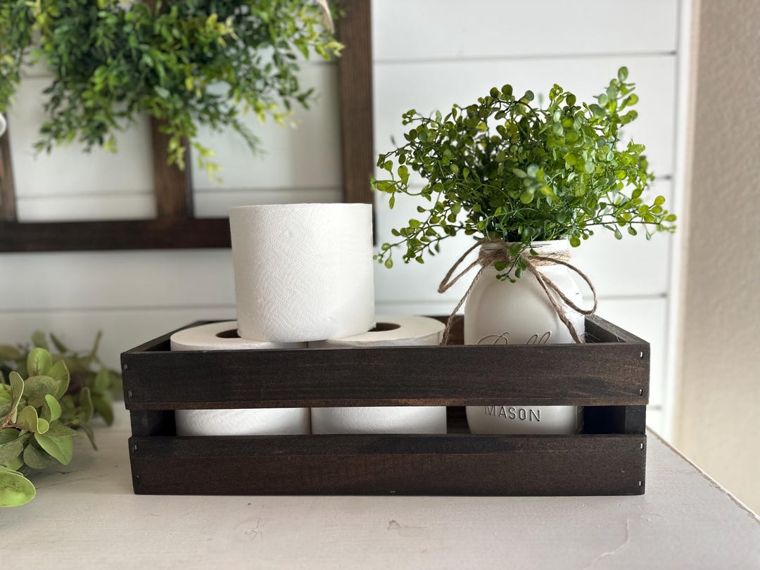 Rustic Farmhouse Bathroom Toilet Tank Paper Storage Wood Crate Optional ...