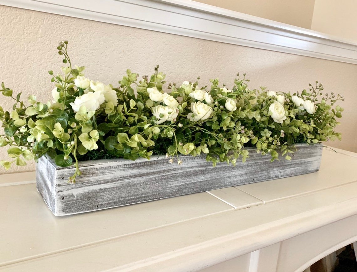 Rustic Planter Box Centerpiece With Greenery Farmhouse Table - Etsy